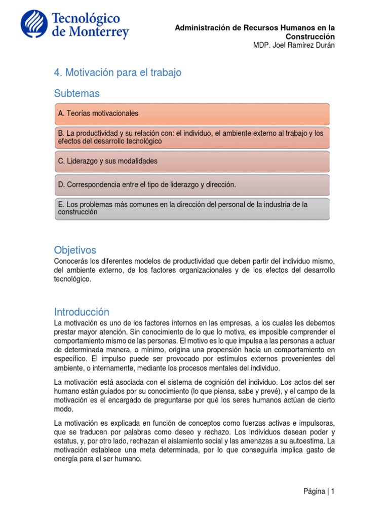 Motivación y Productividad en Construcción | PDF | Motivacional | Motivación