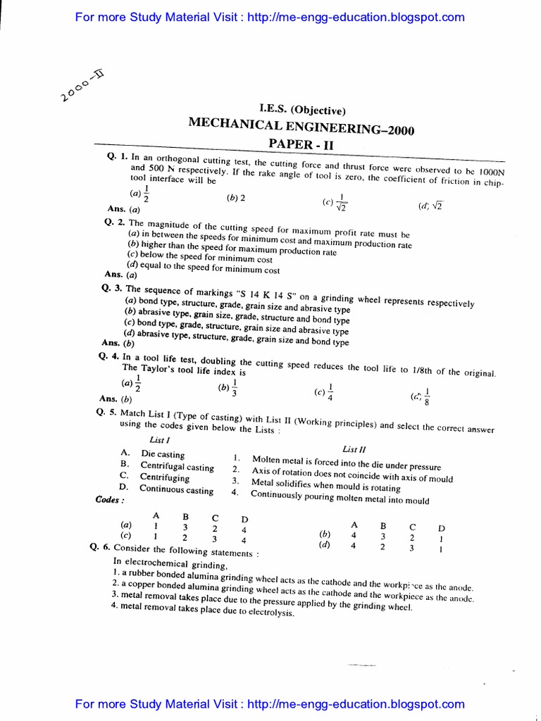 IES 2000 Mechanical Engineering Exam | PDF | Strength Of Materials ...