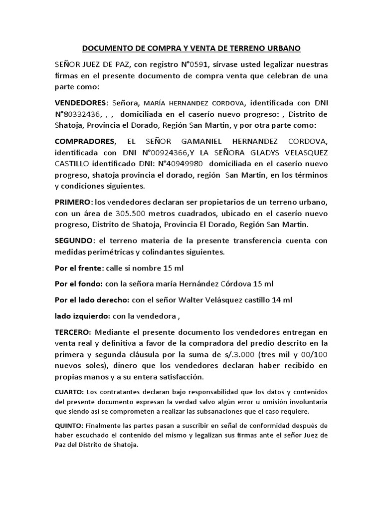 Documento de Compra y Venta de Terreno Urban1 | PDF