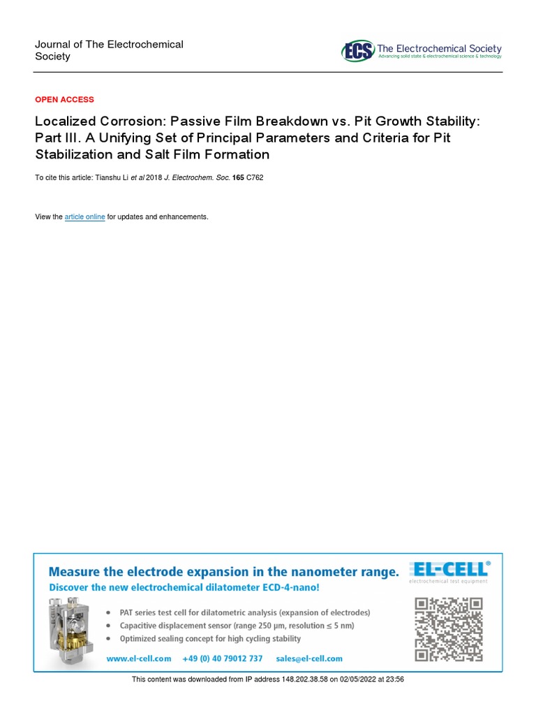 Li 2018 J. Electrochem. Soc. 165 C762 | PDF | Solvation | Corrosion