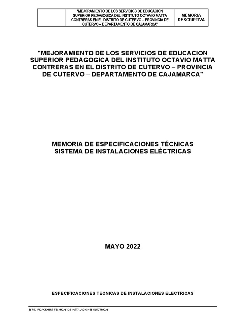 1.2.especificaciones Tecnicas Inst. Eléctricas | Descargar gratis PDF | Tubería (transporte de ...