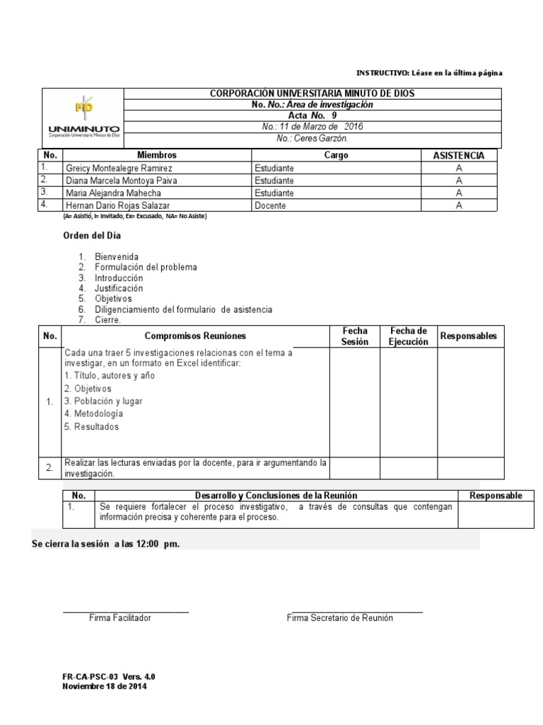 Acta de Tutoria Formato | PDF