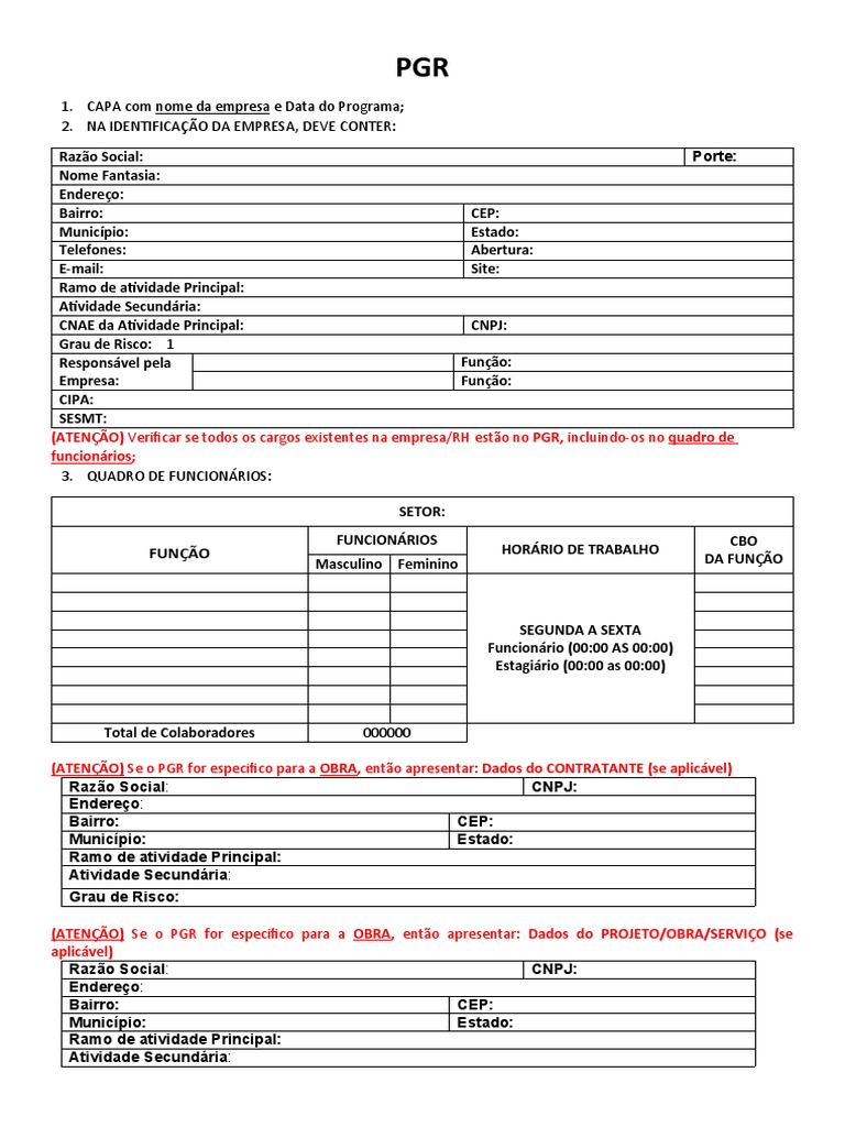 CheckList - PGR | PDF | Fatores humanos e Ergonomia