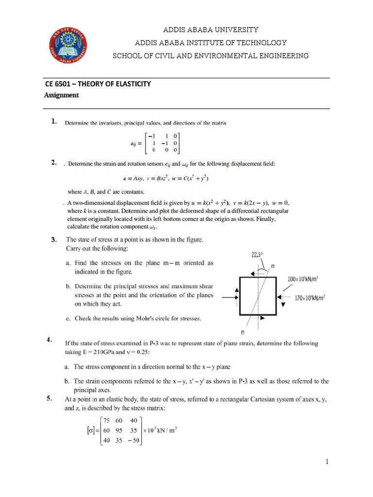 Theory of Elasticity - Assignment | PDF