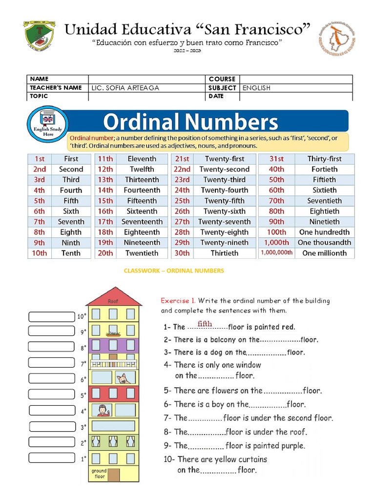Lesson Ordinal Numbers 9b | PDF