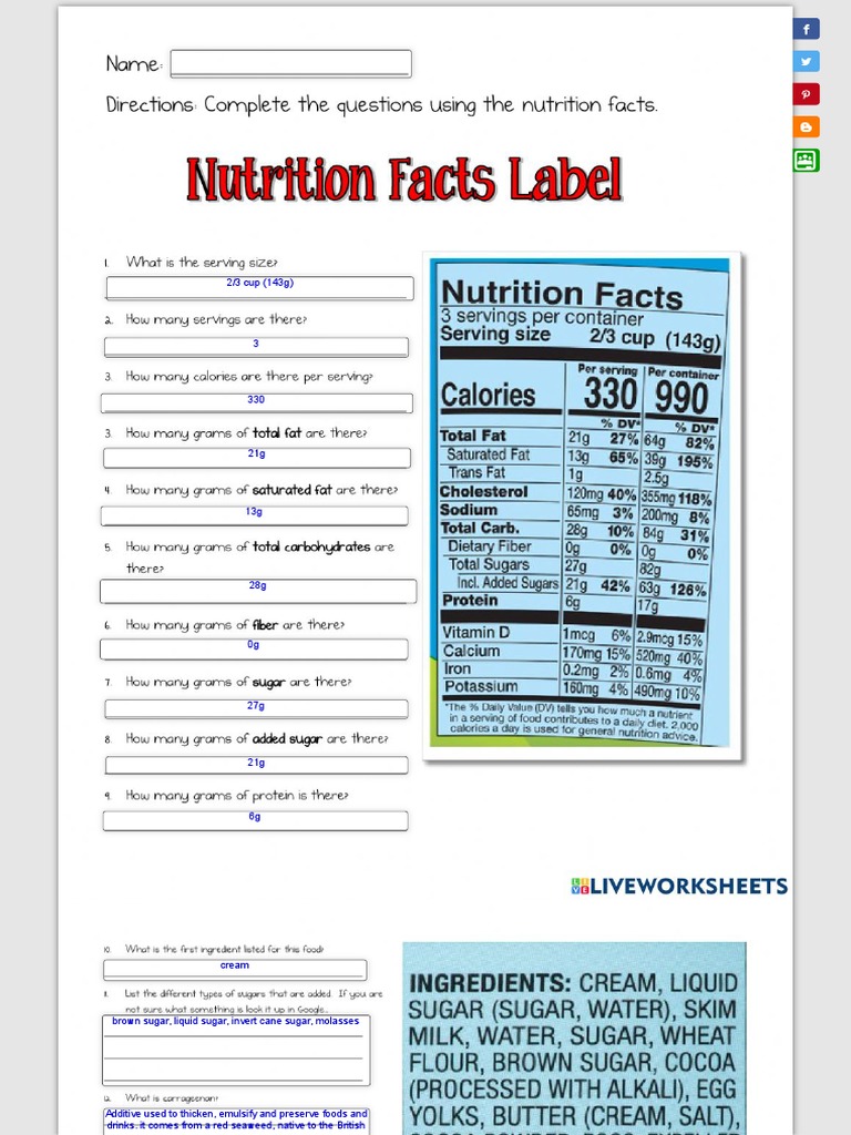 Nutrition Facts Label Worksheet 1 | PDF