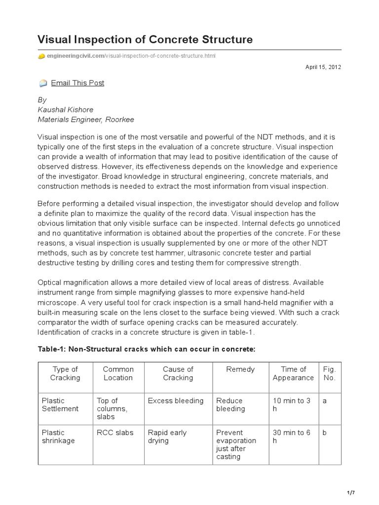 Visual Inspection of Concrete Structure | PDF | Concrete ...