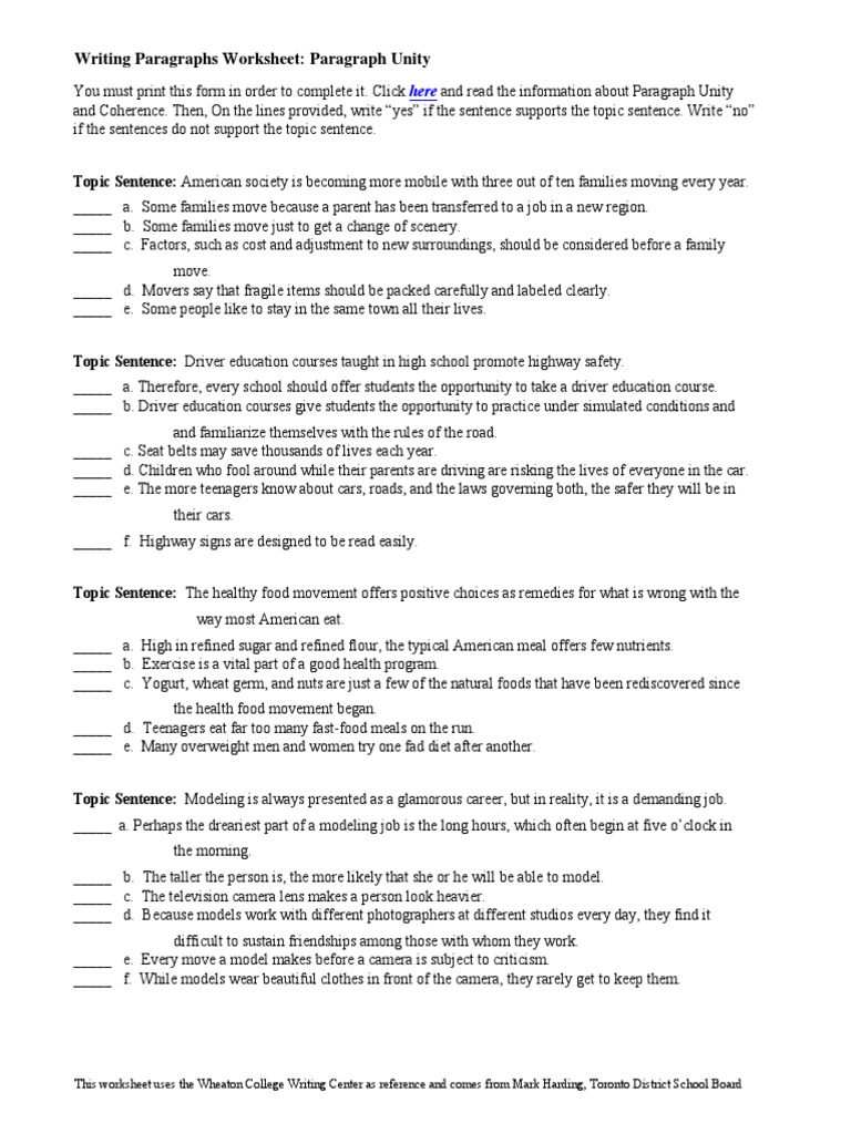 Paragraph Unity and Coherence Exercises | PDF | Salad | Food And Drink