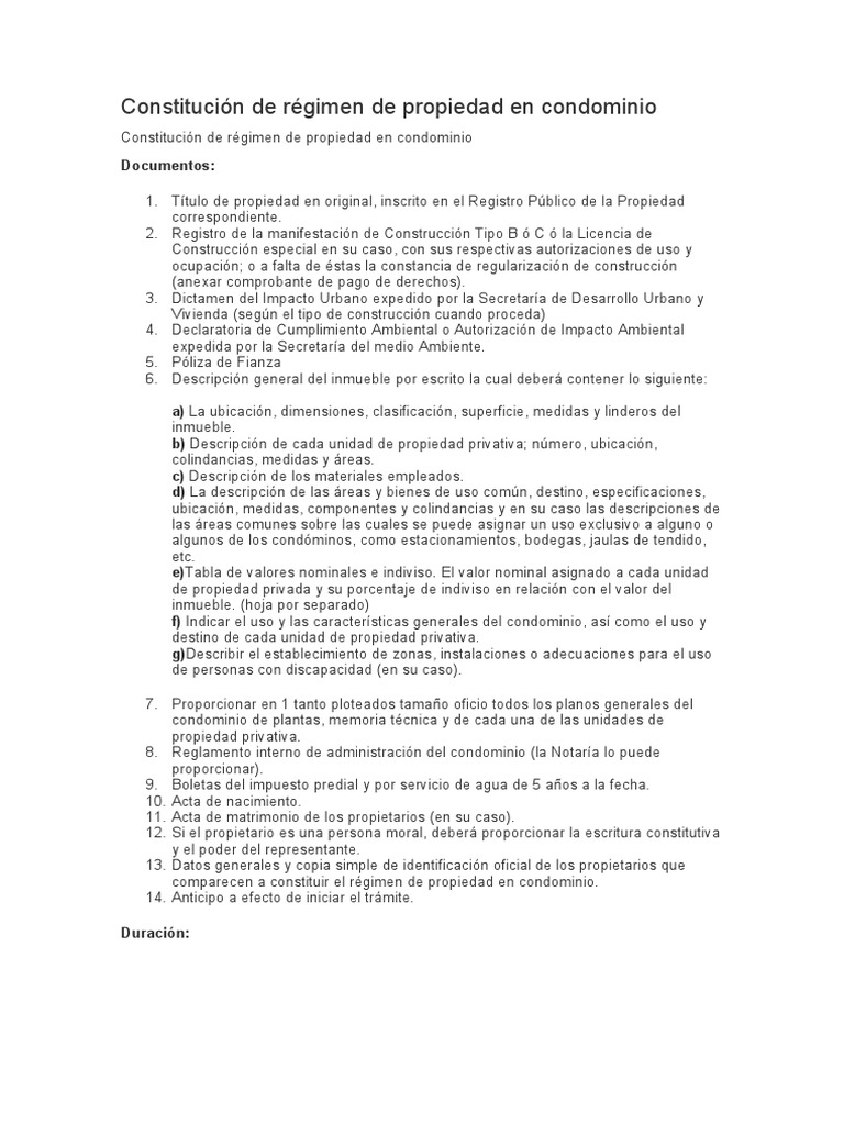 Constitución De Régimen De Propiedad En Condominio Pdf Condominio