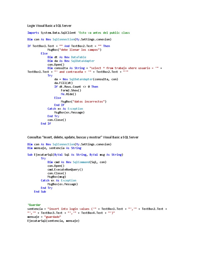 Login y CRUD en VB a SQL Server | PDF