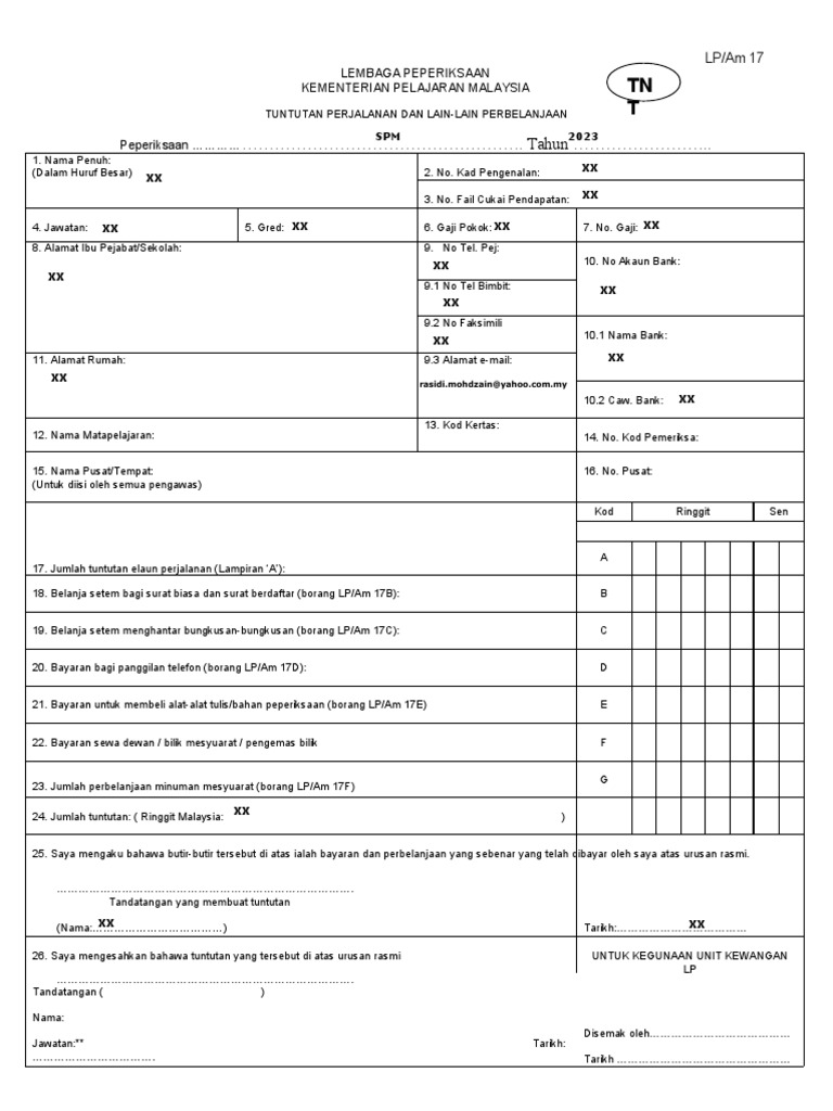 Borang TNT Lampiran 17 | PDF