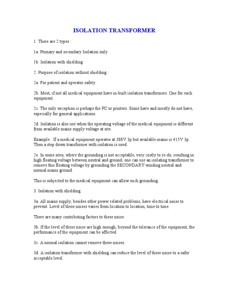 Isolation Transformer | PDF | Mains Electricity | Transformer