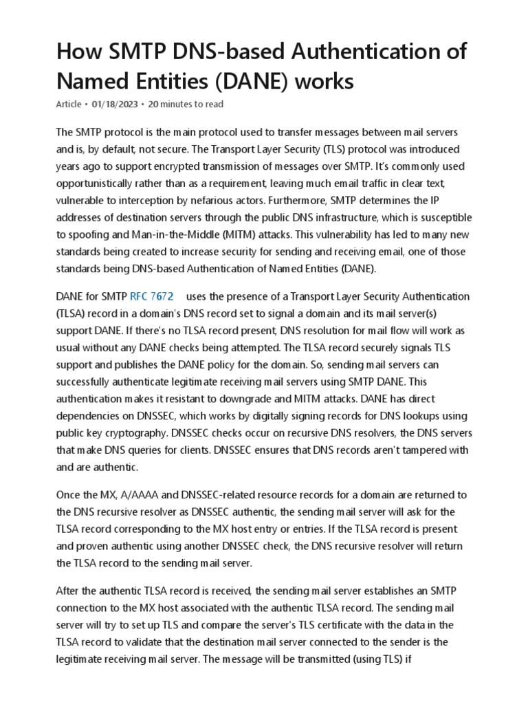 How SMTP DNS-based Authentication of Named Entities (DANE) Works | PDF | Domain Name System ...