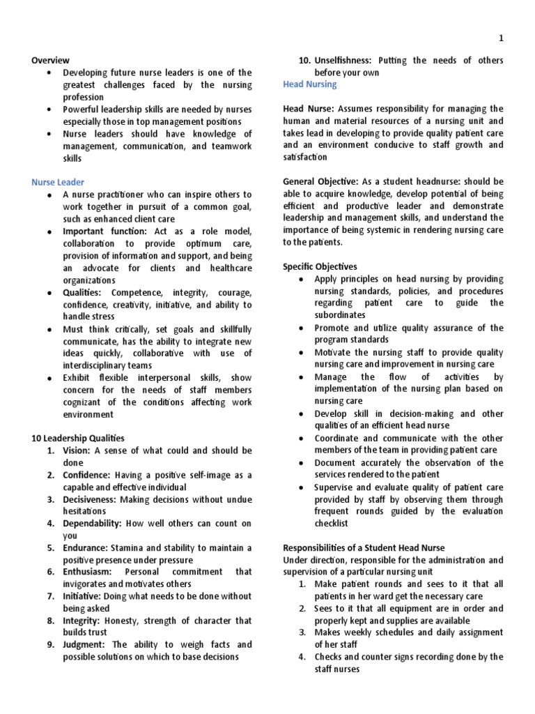 Head Nursing | PDF | Nursing | Leadership