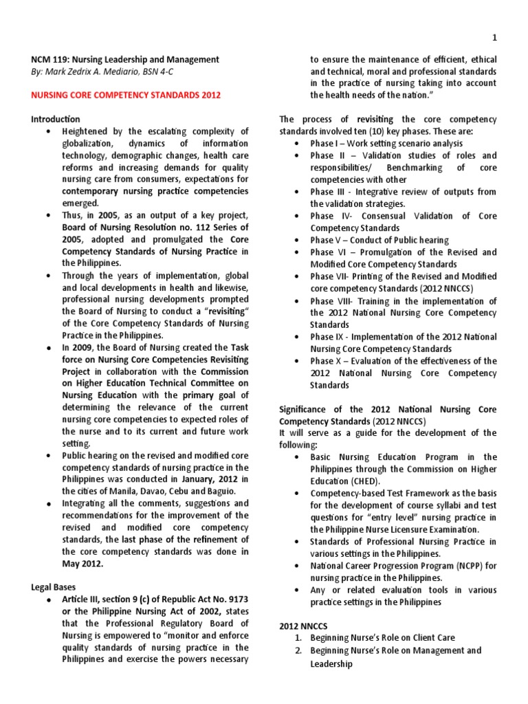 4 - Nursing Core Competency Standards 2012 | PDF | Nursing | Leadership