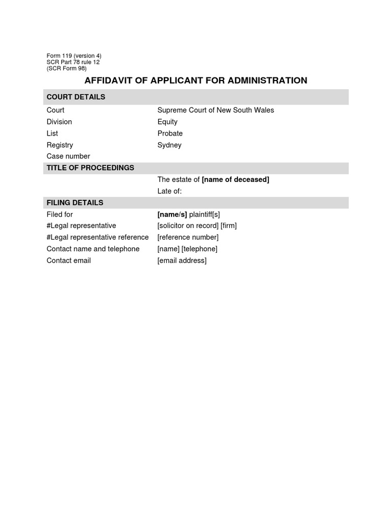 Affidavit for Administration - Form 119 | PDF