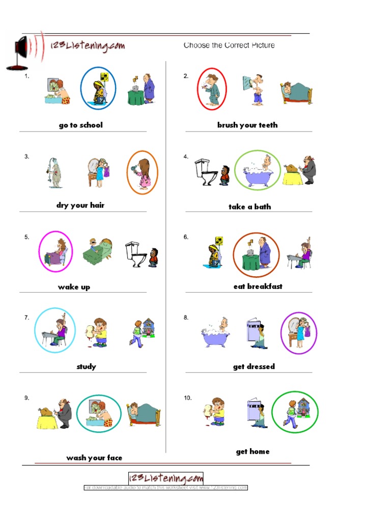 Daily Routines Listening Worksheets With Matching Audio - Choose From 3 ...