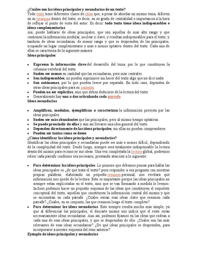 Cuáles Son Las Ideas Principales y Secundarias de Un Texto | PDF ...