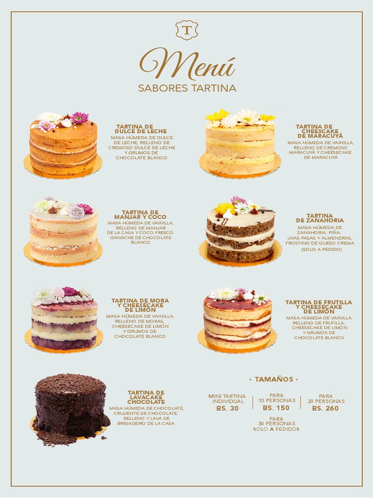 Menú de Tartinas Dulces y Cremosas | PDF