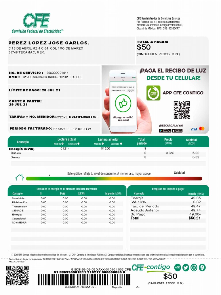 Recibo de Luz Editable | PDF | Electricidad | Energia electrica