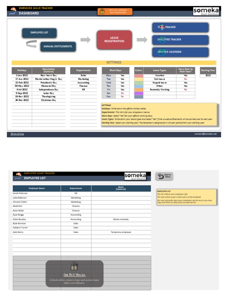 Employee Leave Tracker Someka Excel V1 Free Version | PDF | License ...