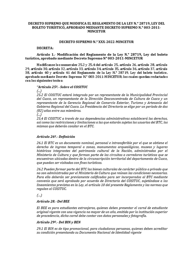 Decreto Supremo Que Modifica El Reglamento | PDF