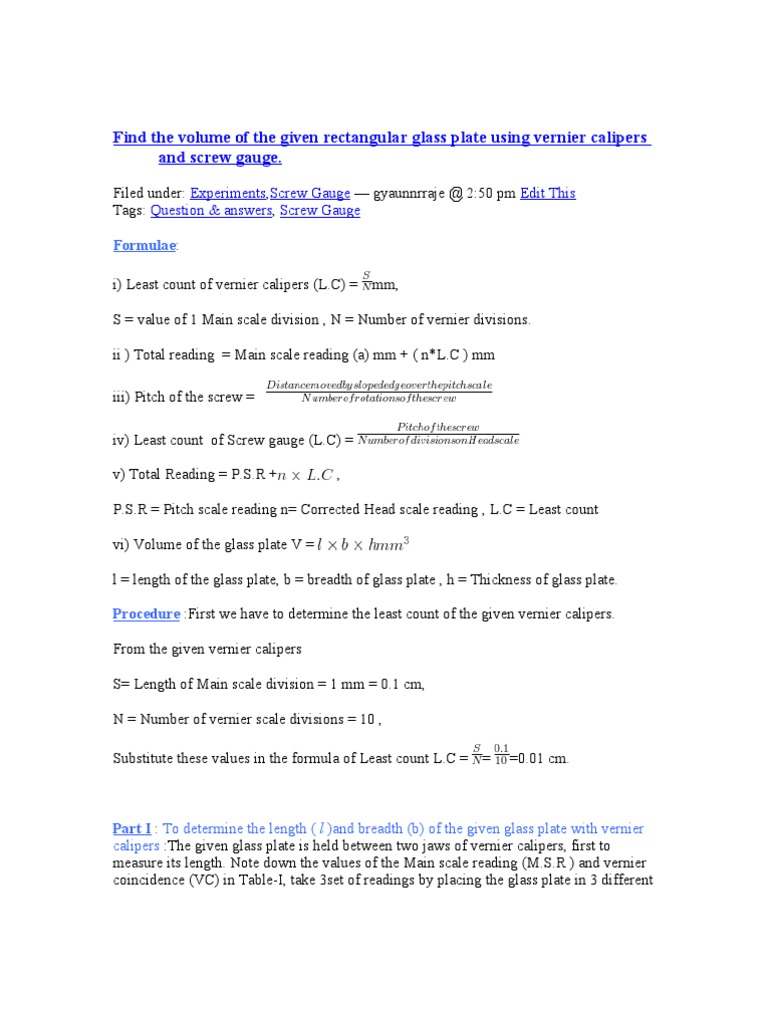 Volume Calculation of Glass Plate | PDF | Scientific Observation ...