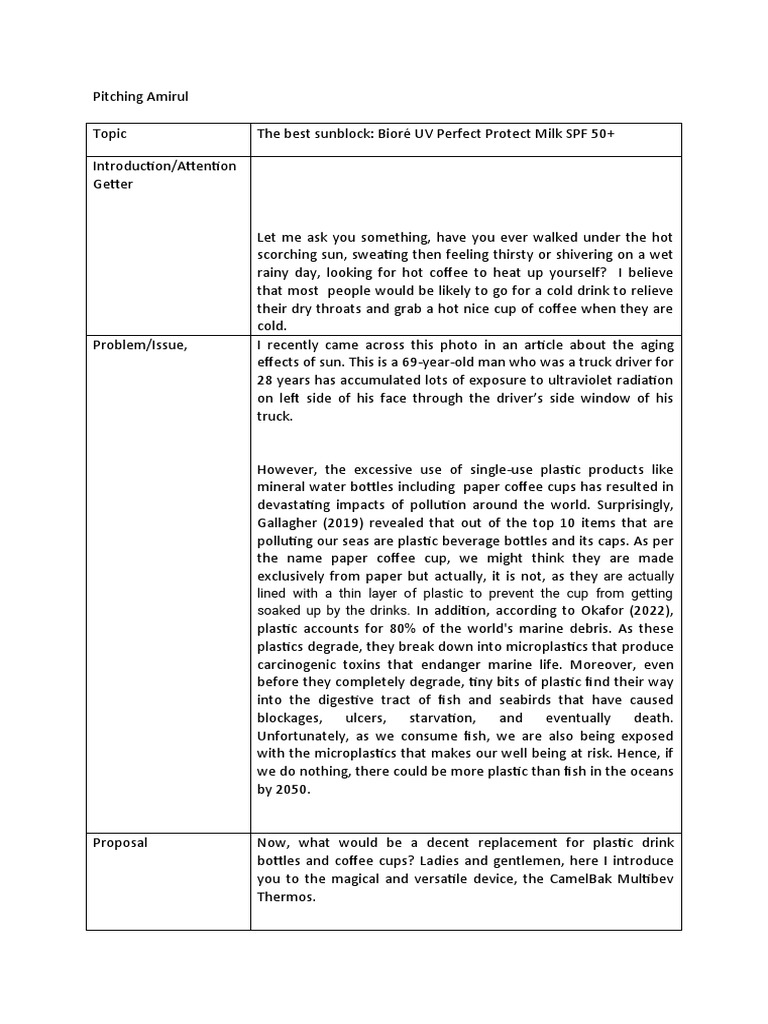 Elc590 Pitching Outline About Sunscreen | PDF | Plastic | Waste