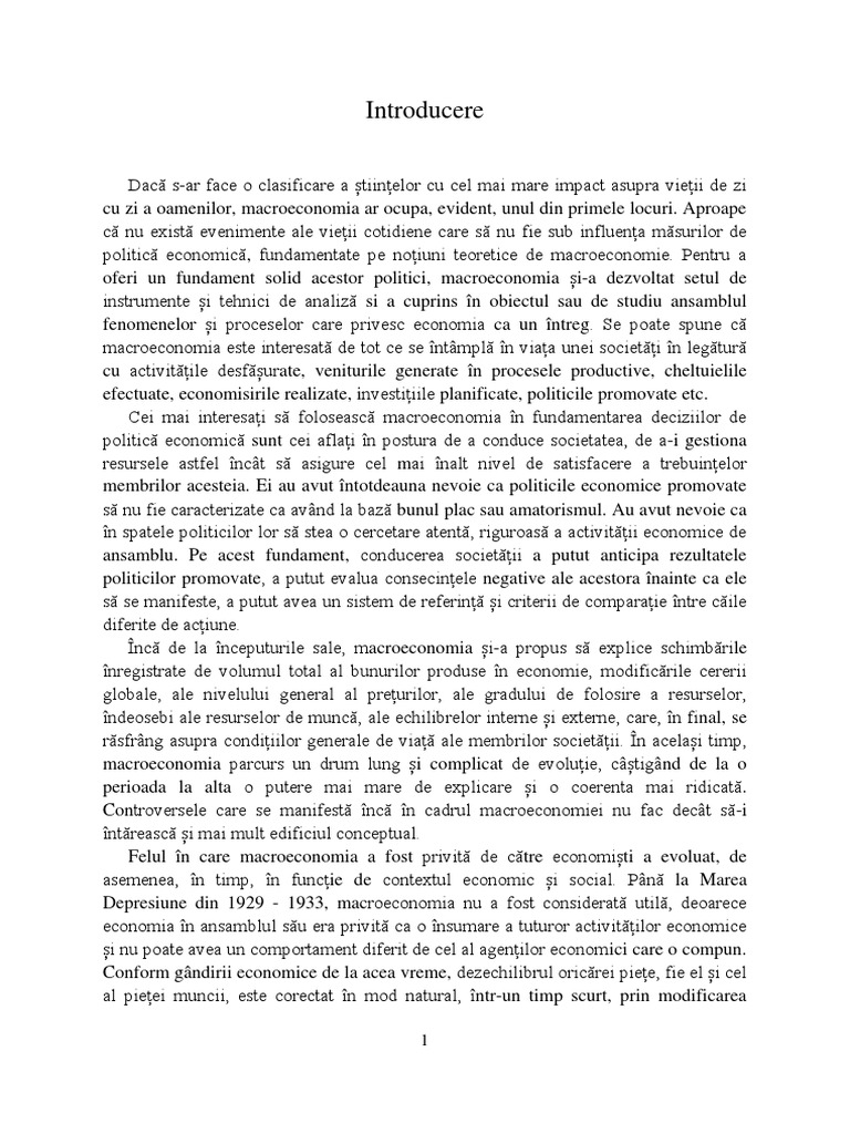 Introducere in Macroeconomie | PDF