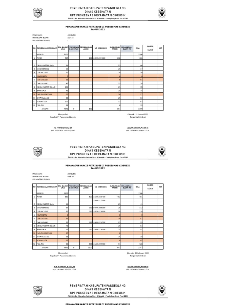 Pemakaian Karcis 2022-1 | PDF
