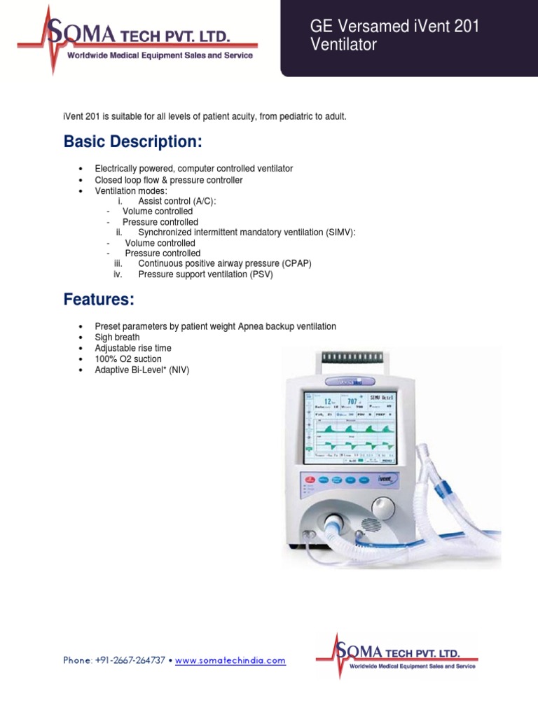 GE Versamed iVent 201 Ventilator Overview | PDF | Medical Specialties ...