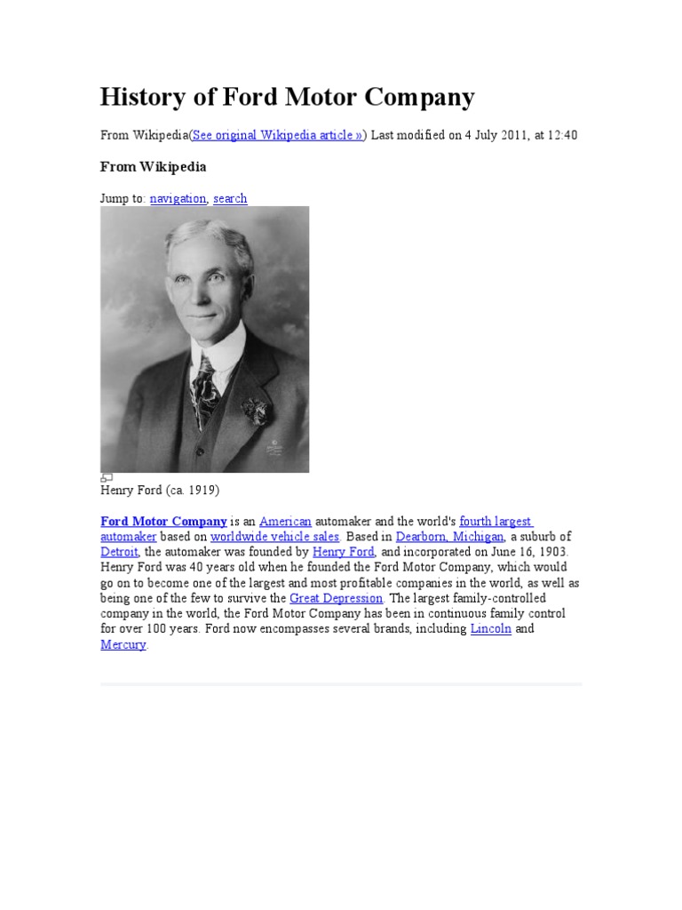 History of Ford Motor Company | PDF | Ford Motor Company | Car