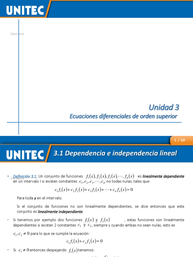 UNIDAD 3 - Unitec | PDF | Ecuaciones | Ecuaciones diferenciales