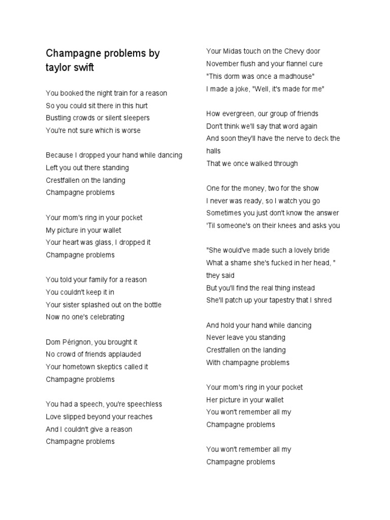 Champagne Problems by Taylor Swift | PDF