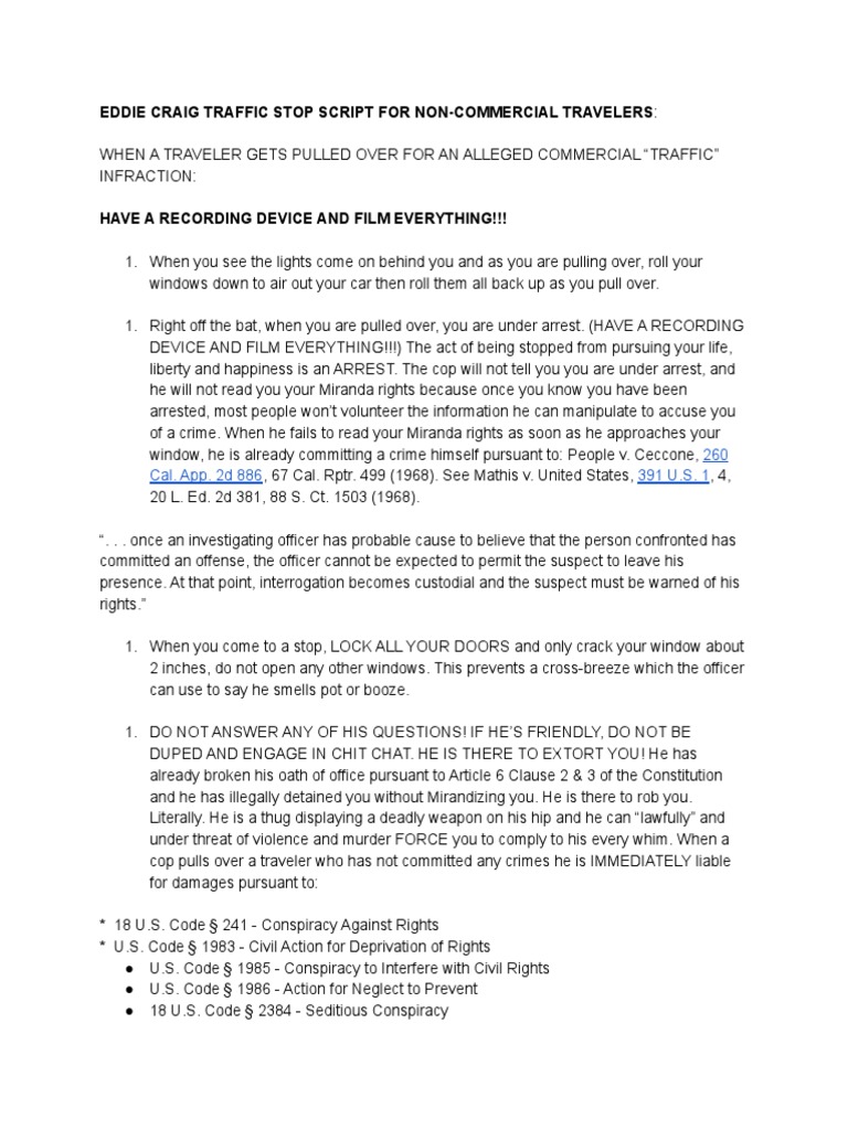 EDDIE CRAIG TRAFFIC STOP SCRIPT (With Additional Notes) | PDF ...