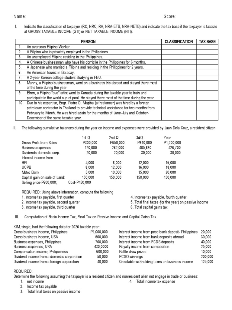 Quiz Tax On Individuals | PDF | Income Tax | Income