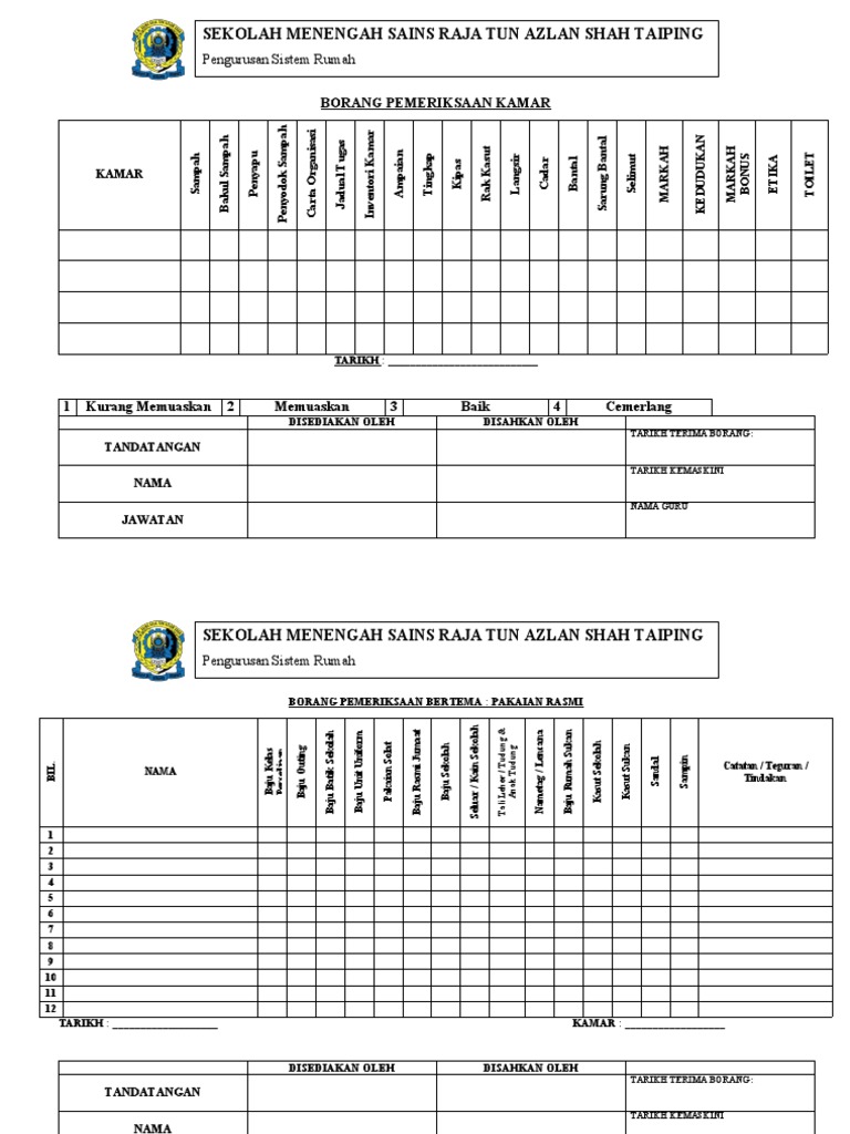 Borang Pemeriksaan Kamar 2023 | PDF