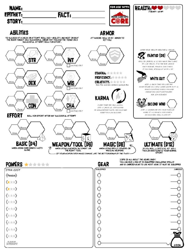 Epithet Character Sheet Fillable | PDF