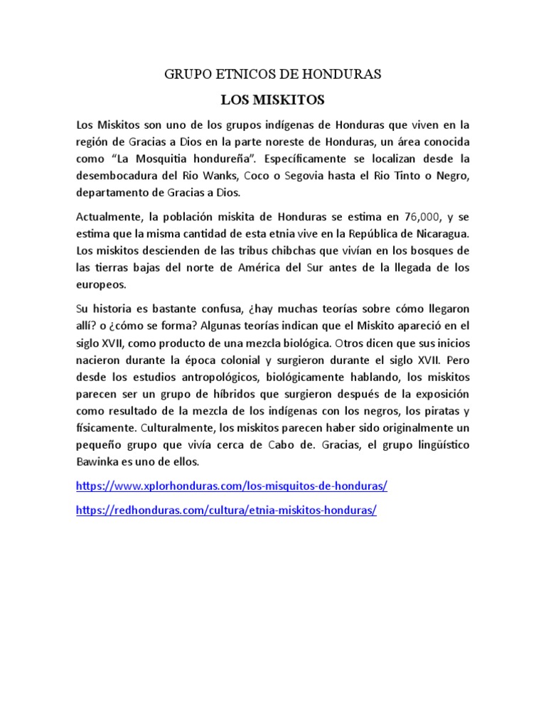 Grupos Étnicos de Honduras: Miskitos, Pech y Más | PDF | Honduras ...