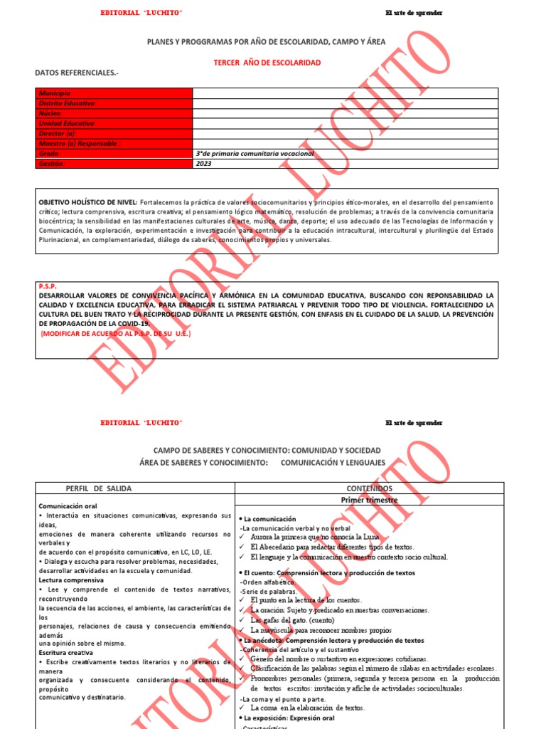 P.A.T. Mi Luchito Tercero 2023 | PDF | Comprensión lectora | Dibujo