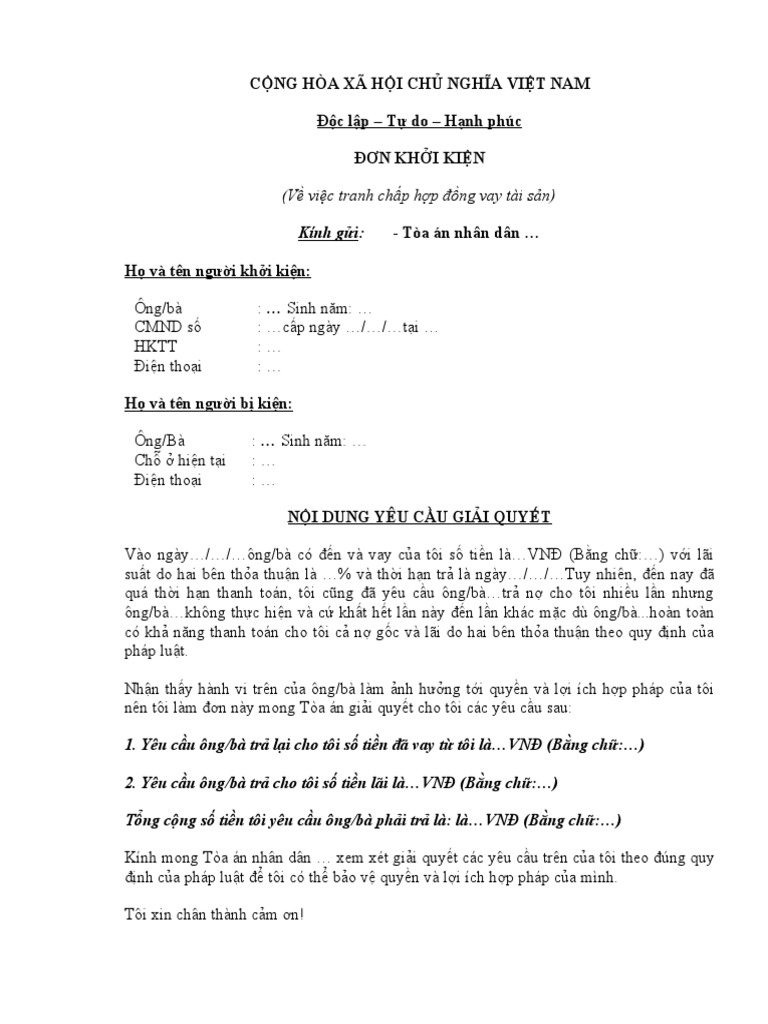 Mau Don Khoi Kien Doi No | PDF