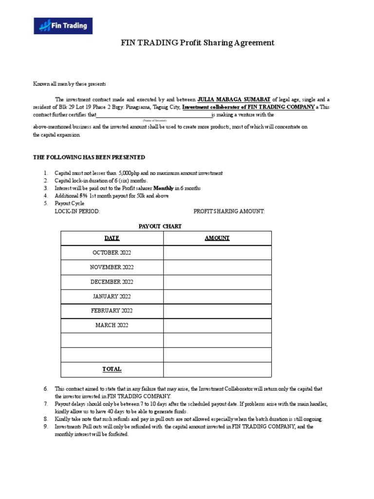 Fin Trading Agreement Form Updated | PDF | Interest | Investing