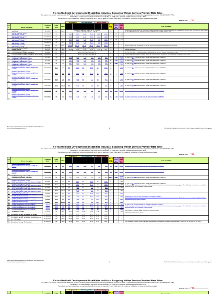Florida Medicaid APD Rate Table | PDF | Technology & Engineering