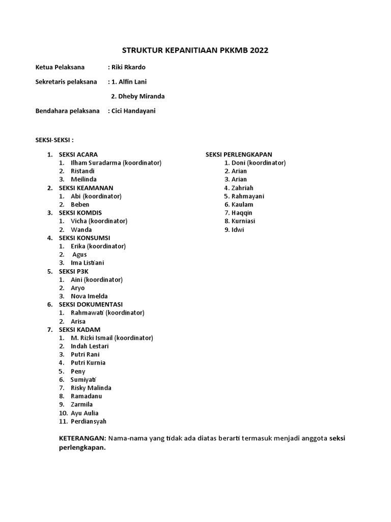 Struktur Panitia PKKMB 2022 | PDF