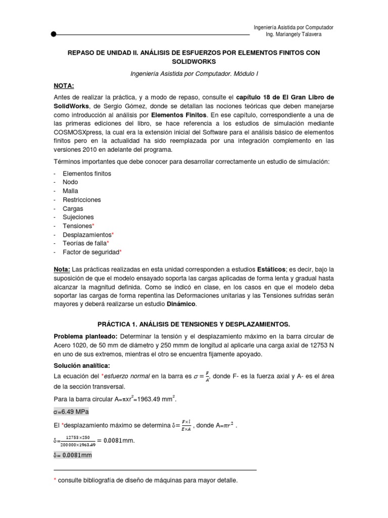 REPASO DE UNIDAD II. ANÁLISIS DE ESFUERZOS POR ELEMENTOS FINITOS CON ...