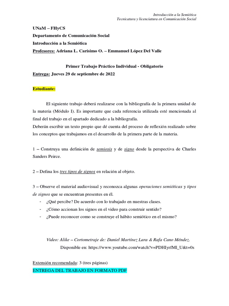 TP1 - Introducción A La Semiótica - 2022 | PDF | Bibliografía ...