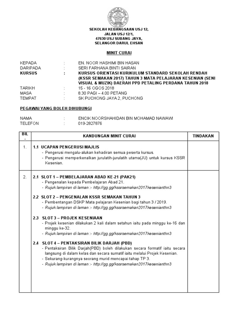 Minit Curai Kursus KSSR (Kesenian) | PDF