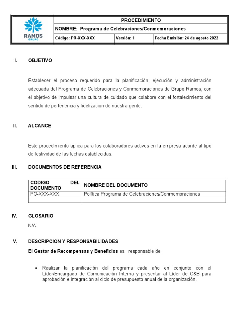 Procedimiento Programa de Celebraciones y Conmemoraciones GR-JF | PDF | Planificación | Presupuesto