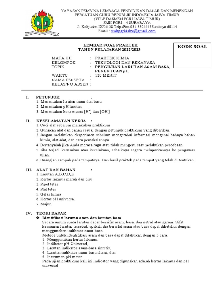 Lembar Soal Ujian Praktek Sekolah | PDF