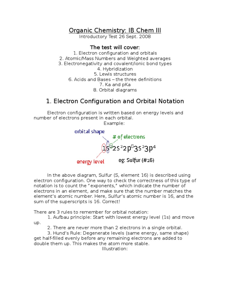 Guide - IB Chem Organic Intro | PDF | Electron Configuration | Chemical ...